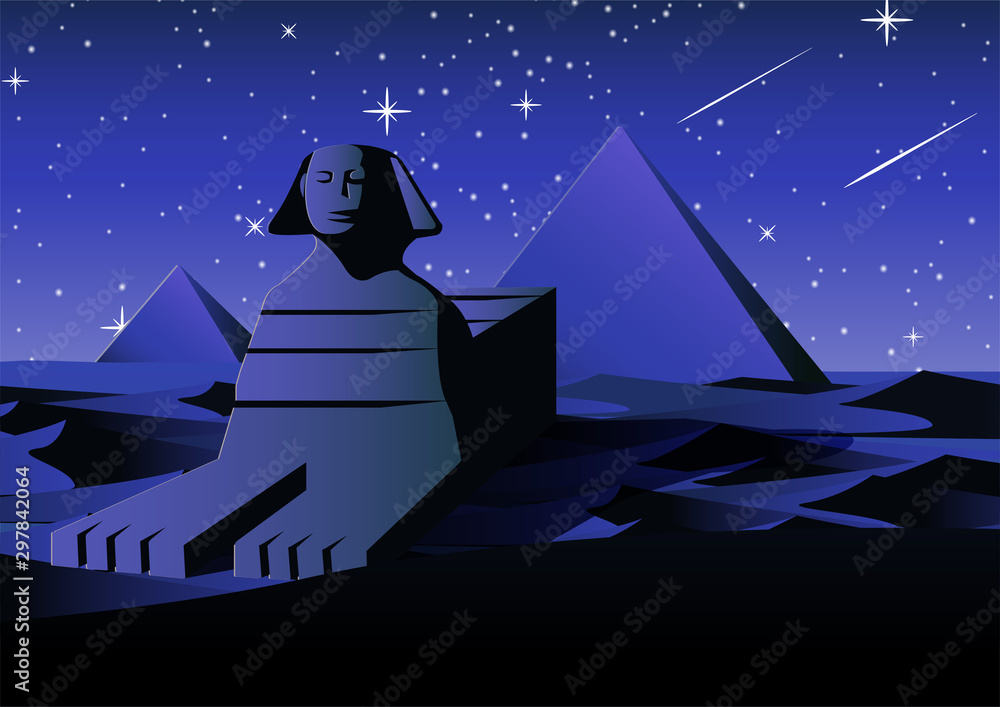 Sphinx and Pyramid famous landmark of Egypt,cartoon version,vector ...