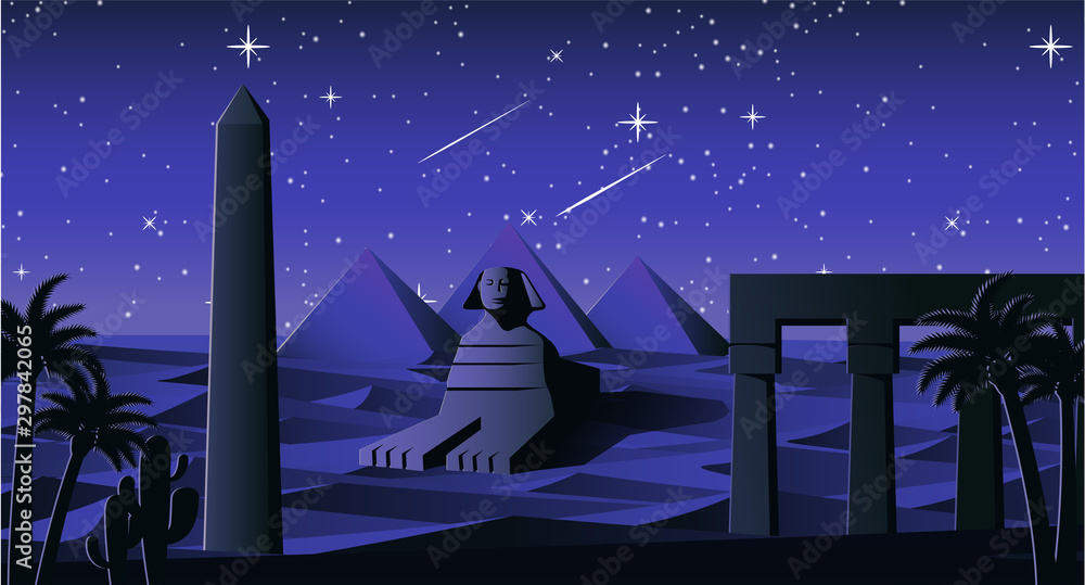 Sphinx and Pyramid famous landmark of Egypt,cartoon version,vector ...