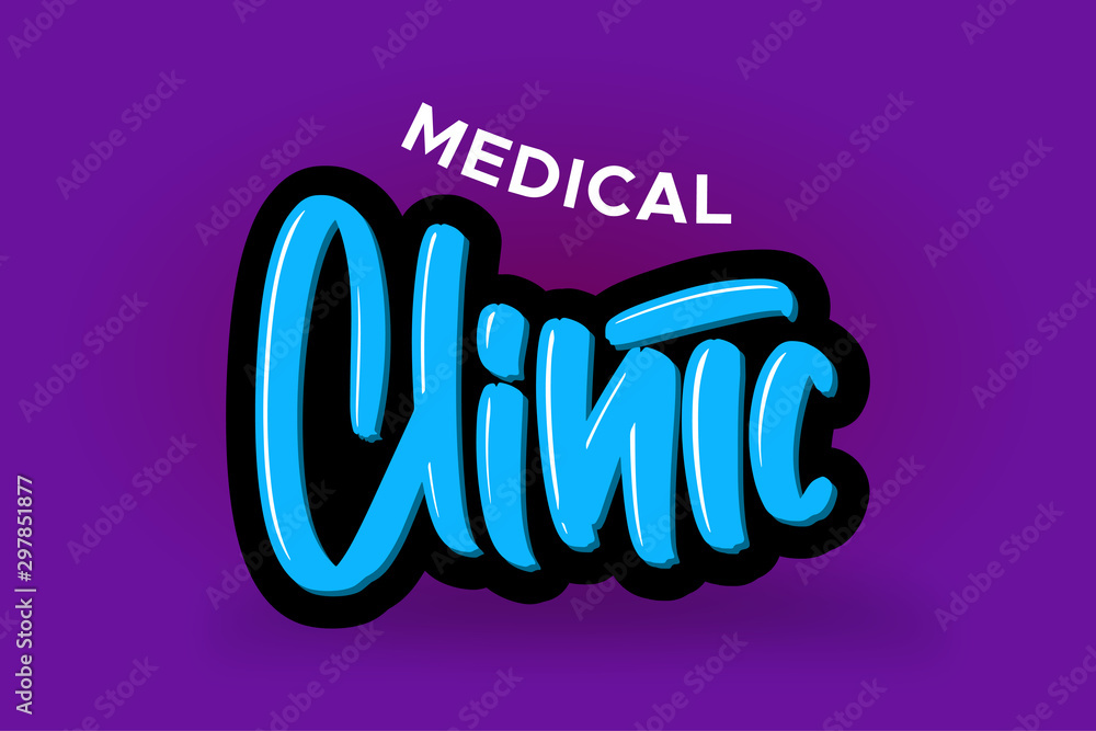 Medical Clinic modern brush lettering text. Vector illustration logo ...