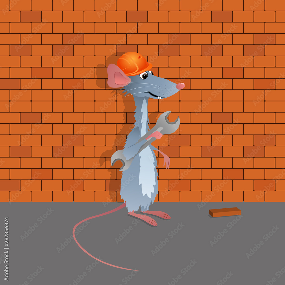Funny Rat with a long pink tail dressed as a construction worker ...