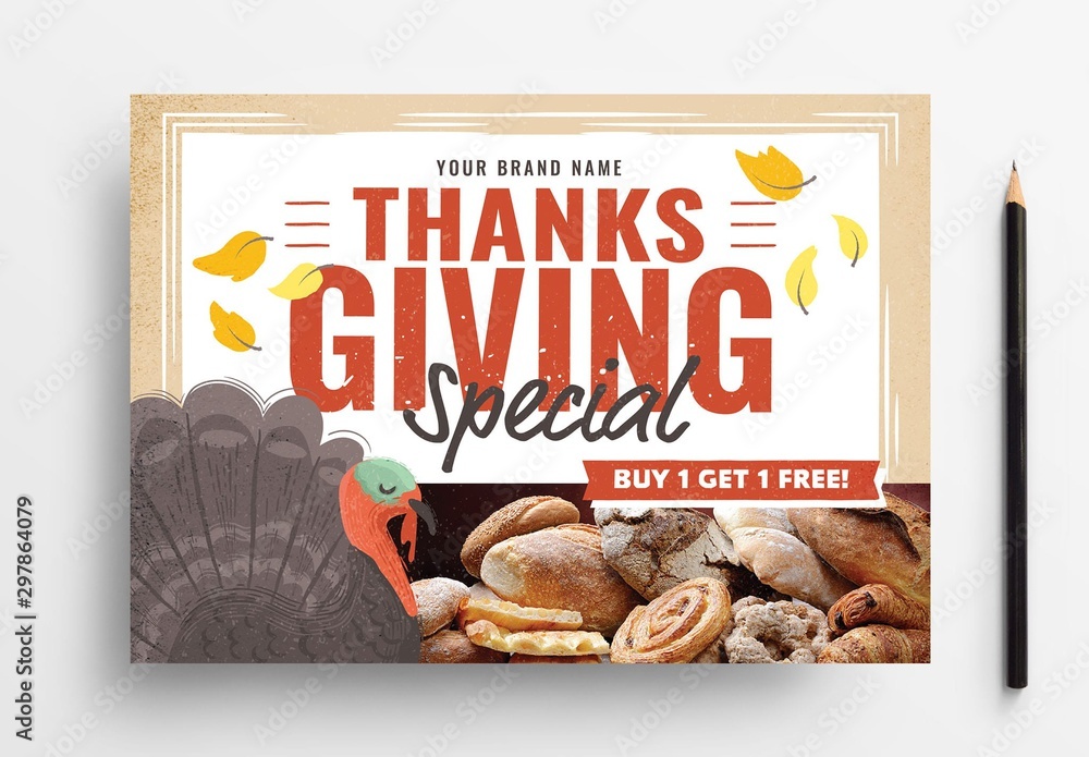 Thanksgiving Flyer Layout with Illustrated Turkey Stock Template ...