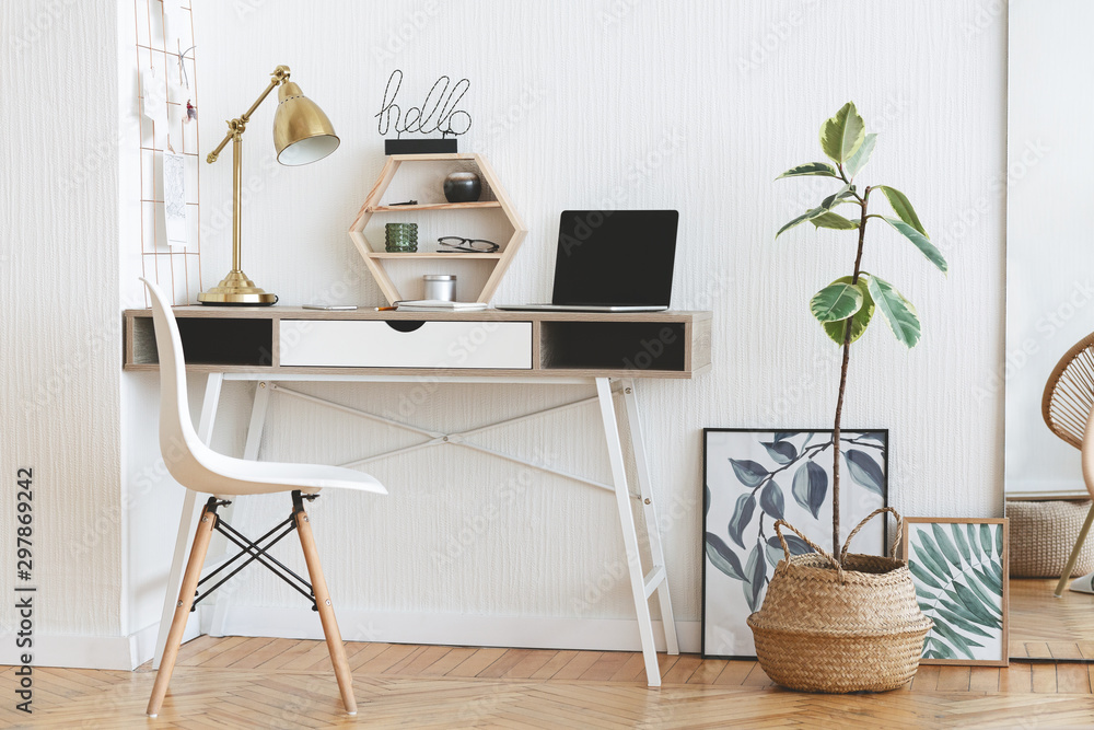 Modern home working place in scandinavian style Stock Photo | Adobe Stock