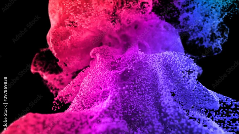 blue red bubbles balls swirl in the fluid turbulence flow, advection ...