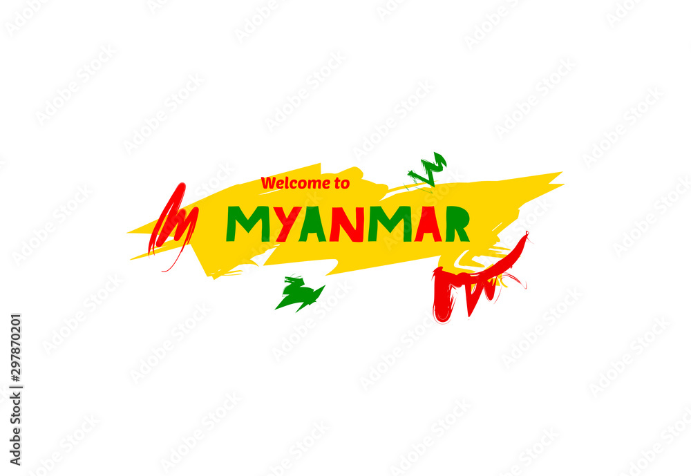 Welcome to Myanmar. Name country template design for greeting card ...
