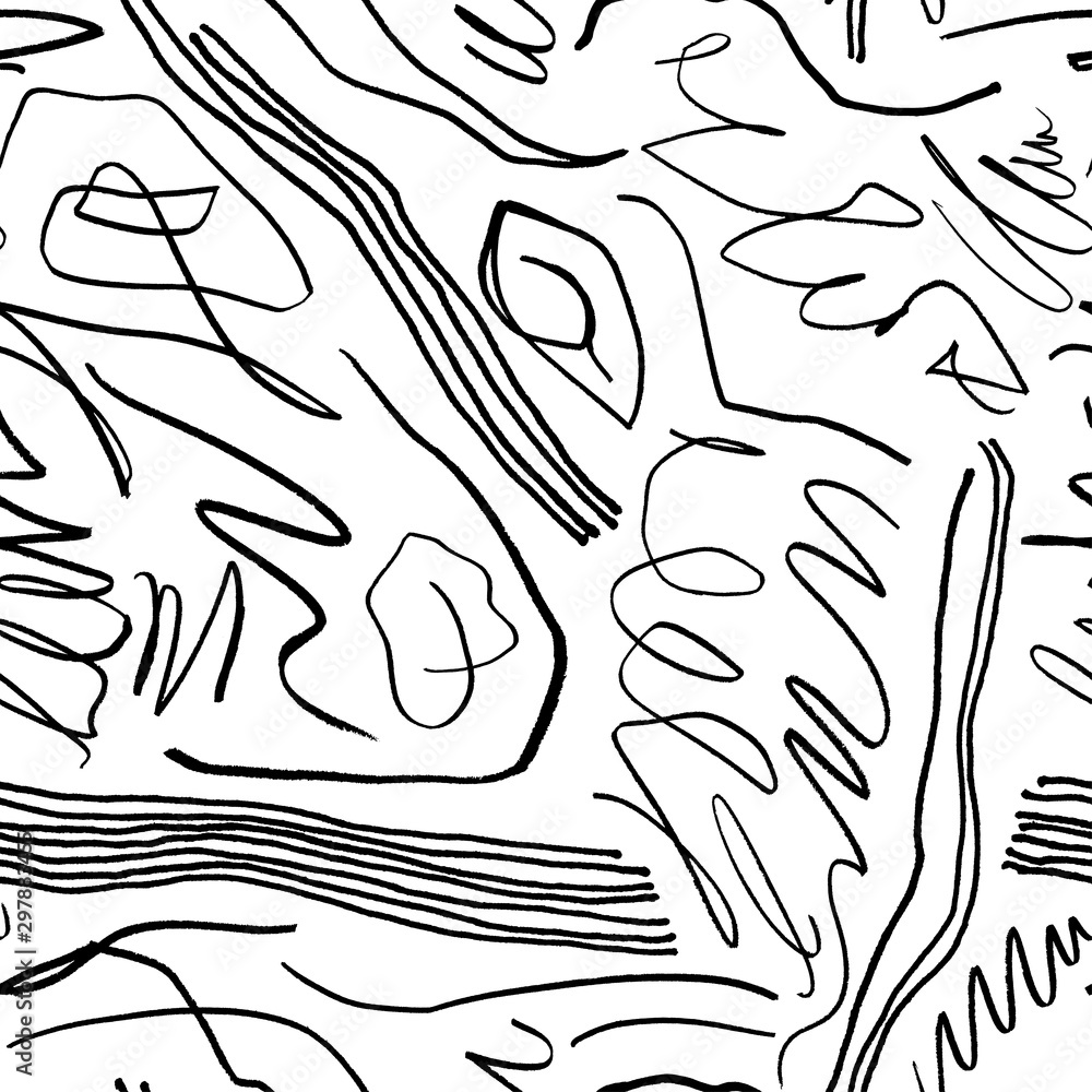 Scribbles hand drawn seamless pattern. Irregular figures and curve ...