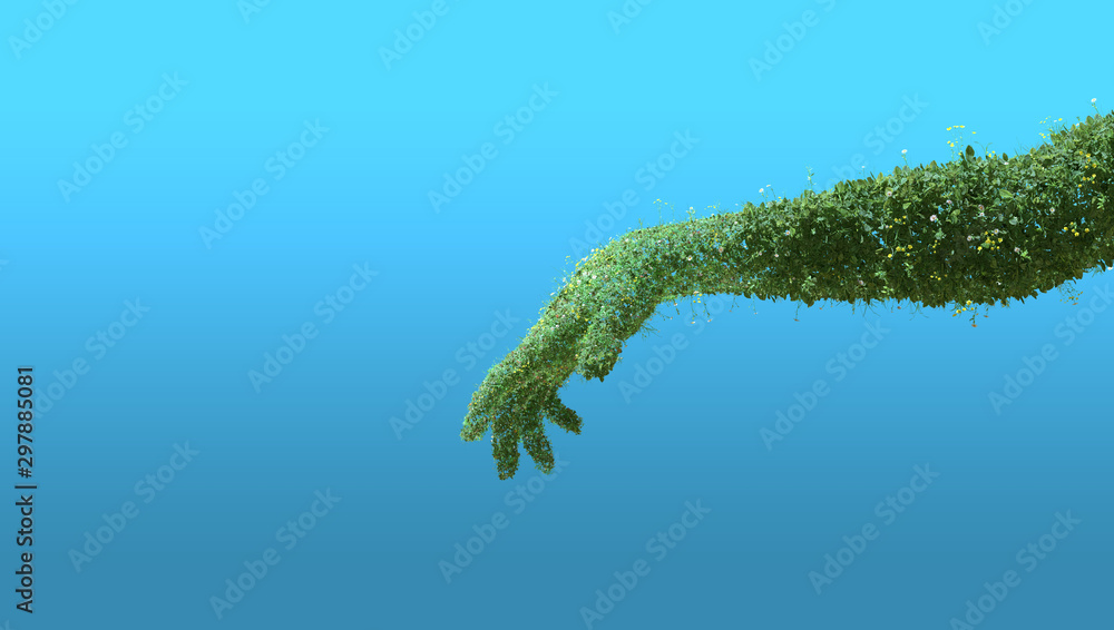 Green technology conceptual design, human arm made of grass and leaves ...