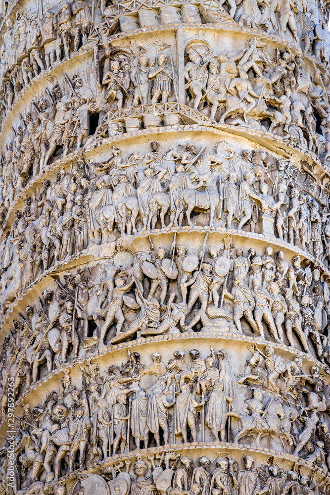 Ancient Marcus Aurelius Column Roman Soldiers Details Rome Italy Stock ...