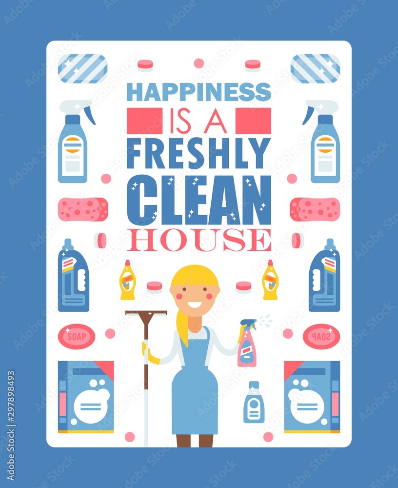 House cleaning motivational poster, vector illustration. Typography ...