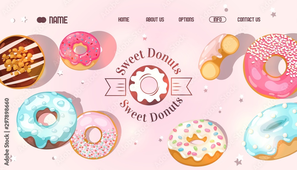 Donut website, vector illustration. Bakery landing page design ...
