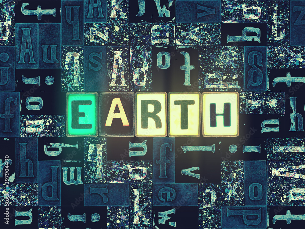 Word Earth with electric letters as neon glowing symbols Stock ...