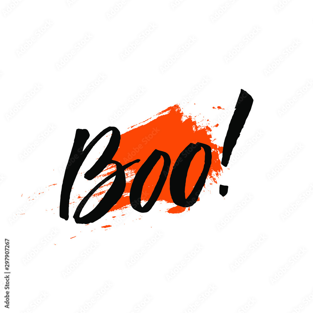 Boo brushpen hand written Halloween poster. Calligraphy vector for ...