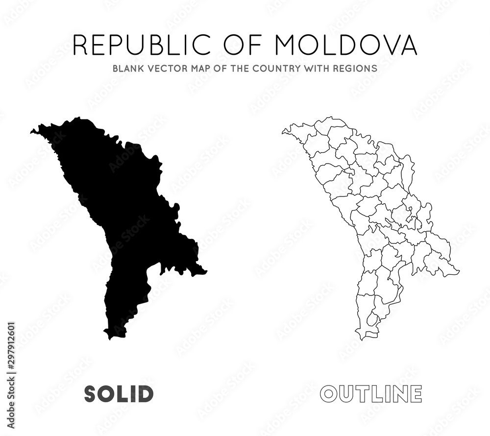Moldova map. Blank vector map of the Country with regions. Borders of ...