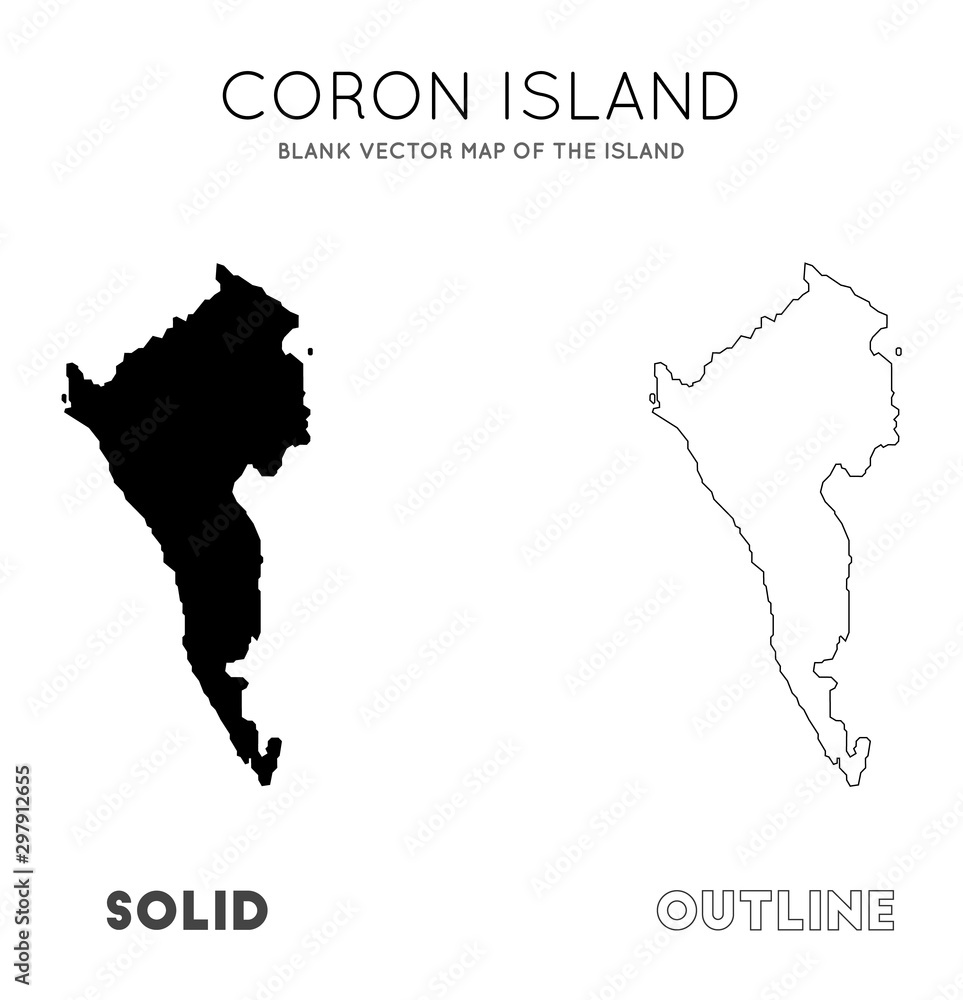 Coron Island map. Blank vector map of the Island. Borders of Coron ...