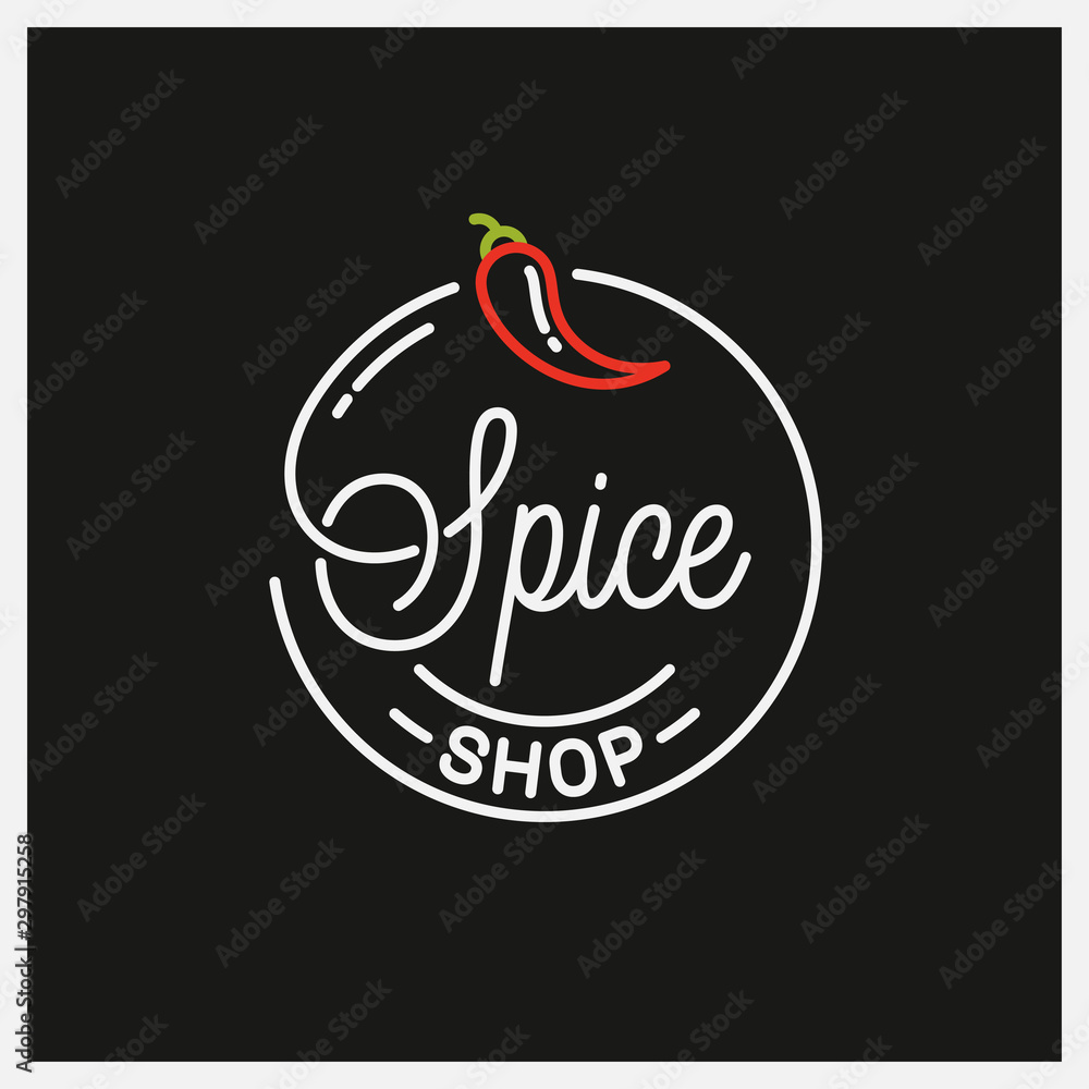 Spice shop logo. Round linear logo of chili pepper Stock Vector | Adobe ...