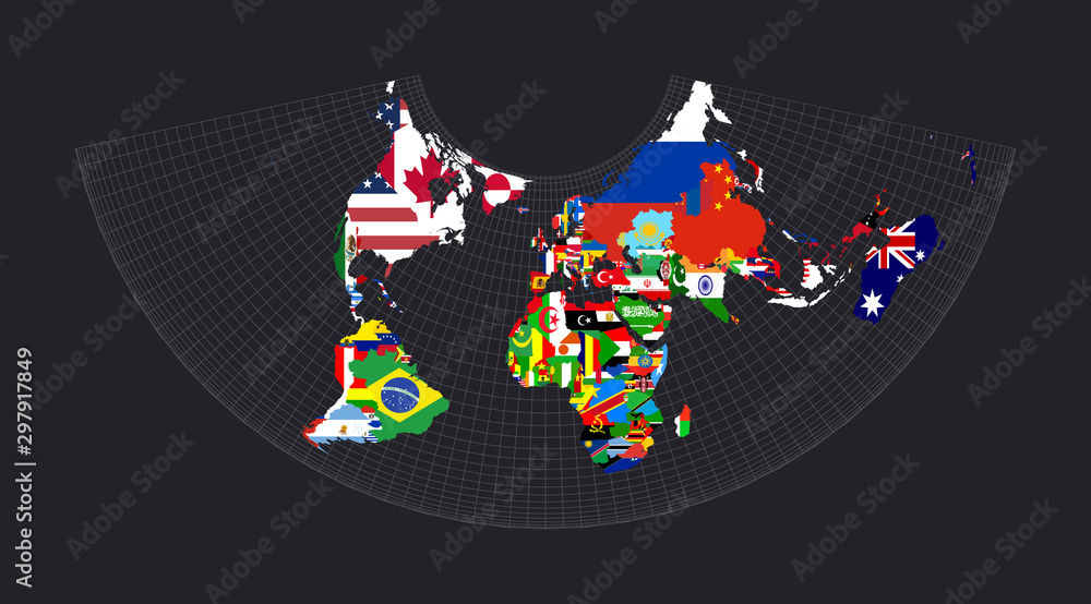 Worldmapwithallcountries andtheirflags. Albers conic equal-area ...