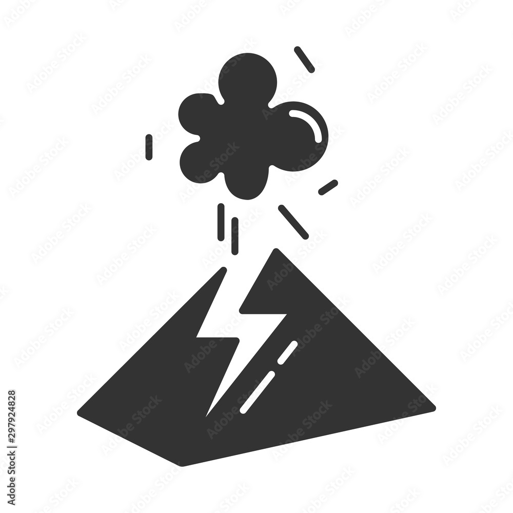 Volcanic eruption glyph icon. Geothermal power. Active volcano ...