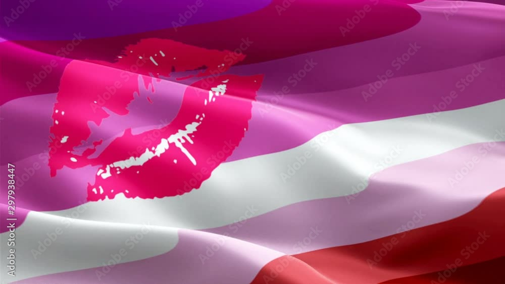 Lipstick Lesbian Flag Rainbow waving. 3d Labrys Pride Symbol flag ...