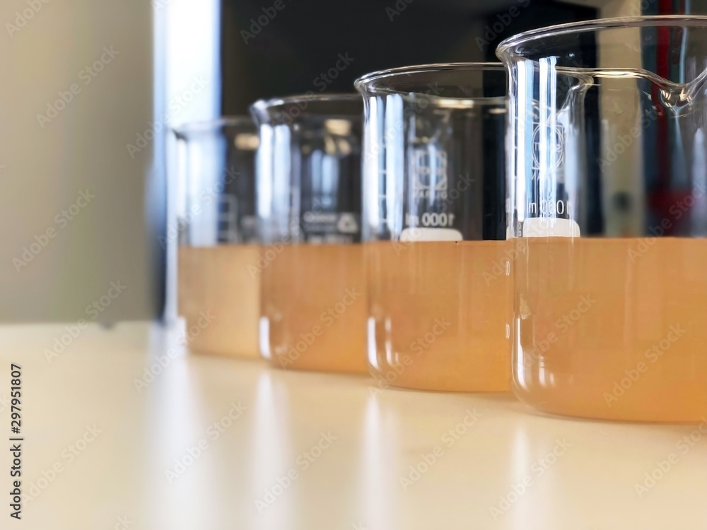 Canvas Wall Art Waste water sample in beakers coagulation and ...