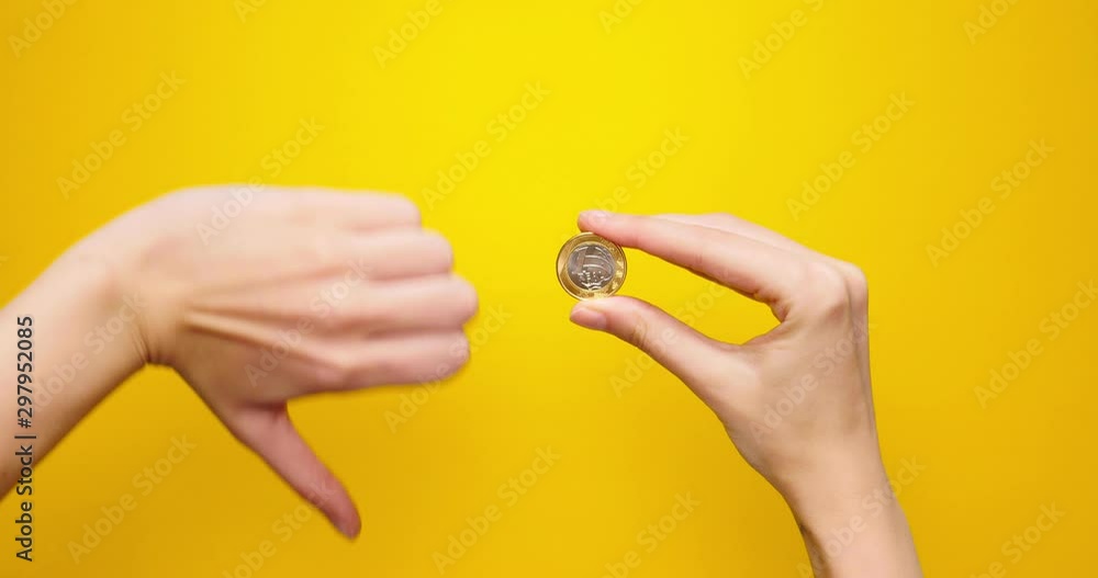 Vidéo Stock Woman hand shows Brazilian coin thumbs up gesture. Female ...