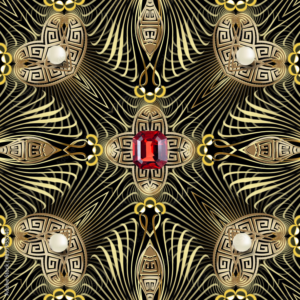 Ornate jewelry 3d lines vector seamless pattern. Greek style abstract ...