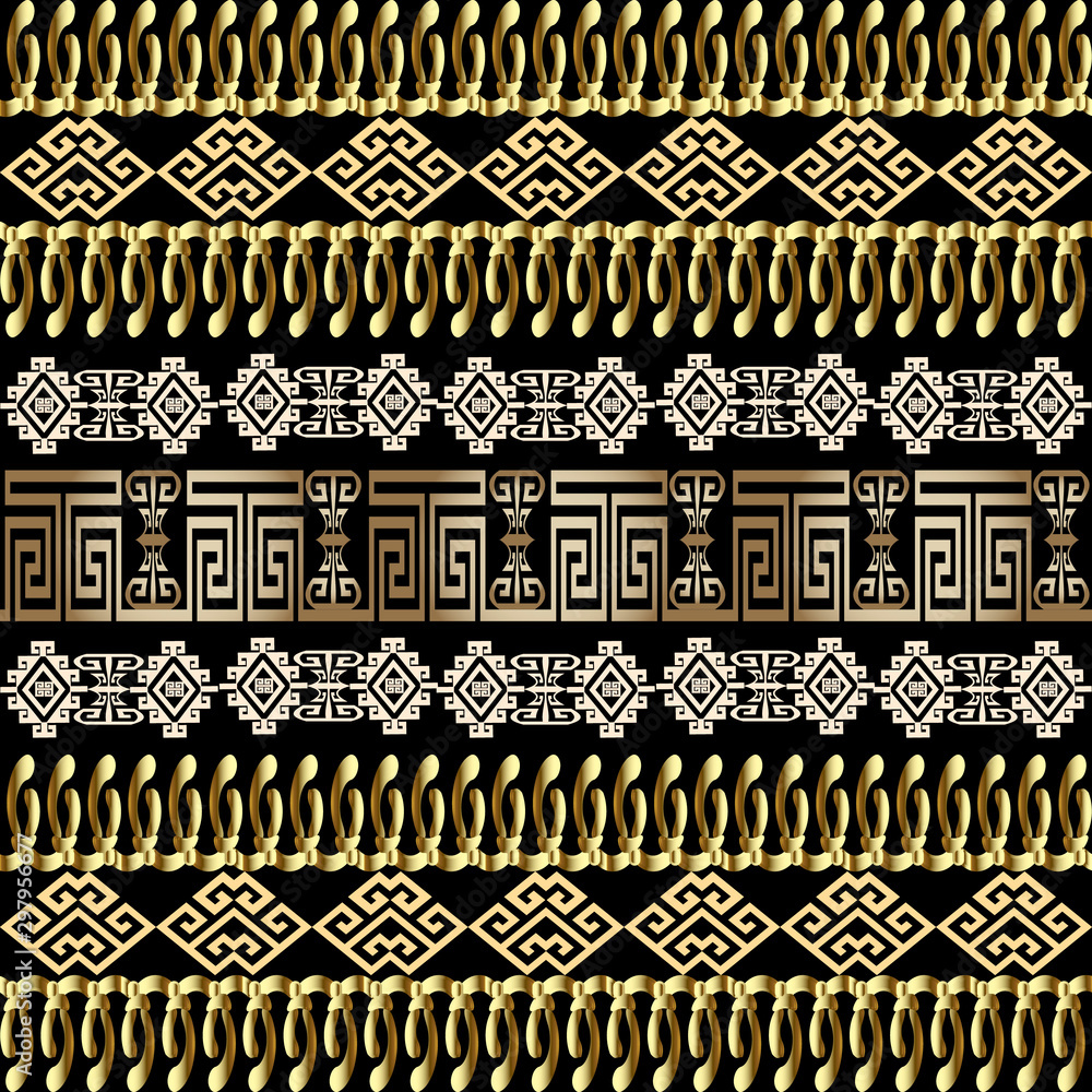 Greek 3d vector seamless borders pattern. Geometric ornamental gold ...