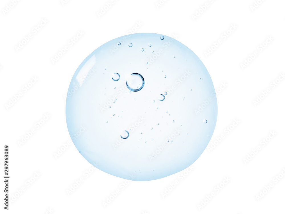 Serum texture. Blue liquid gel with bubbles drop isolated on white ...