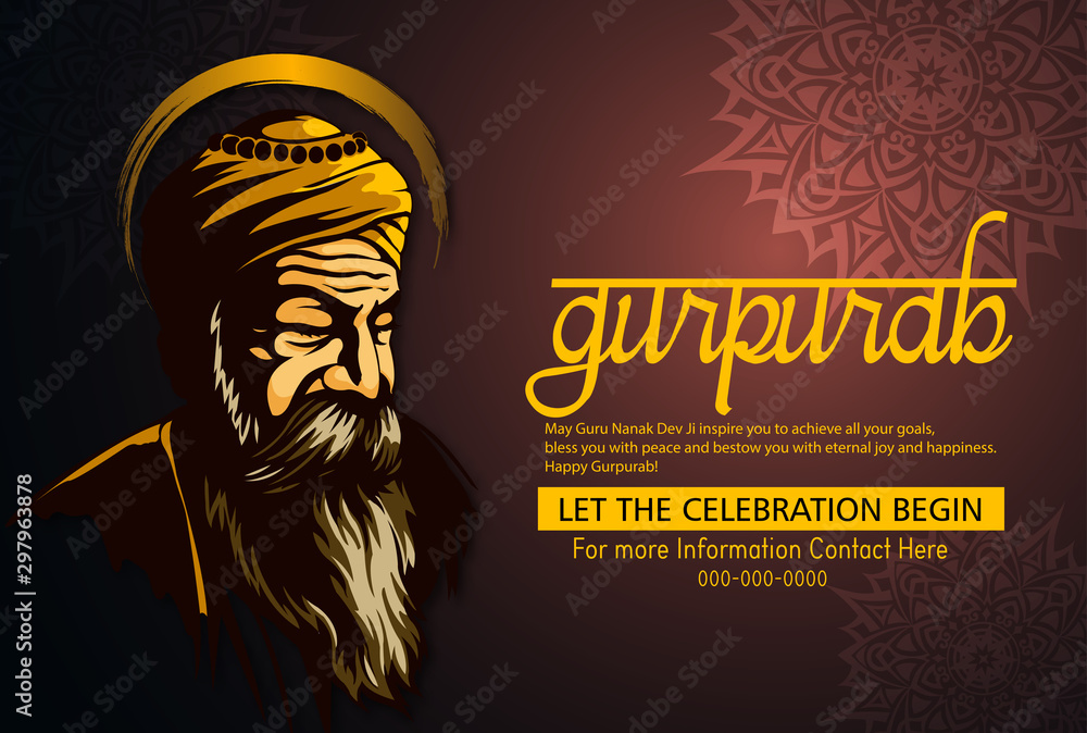 illustration of Happy Gurpurab, Guru Nanak Jayanti festival of Sikh ...