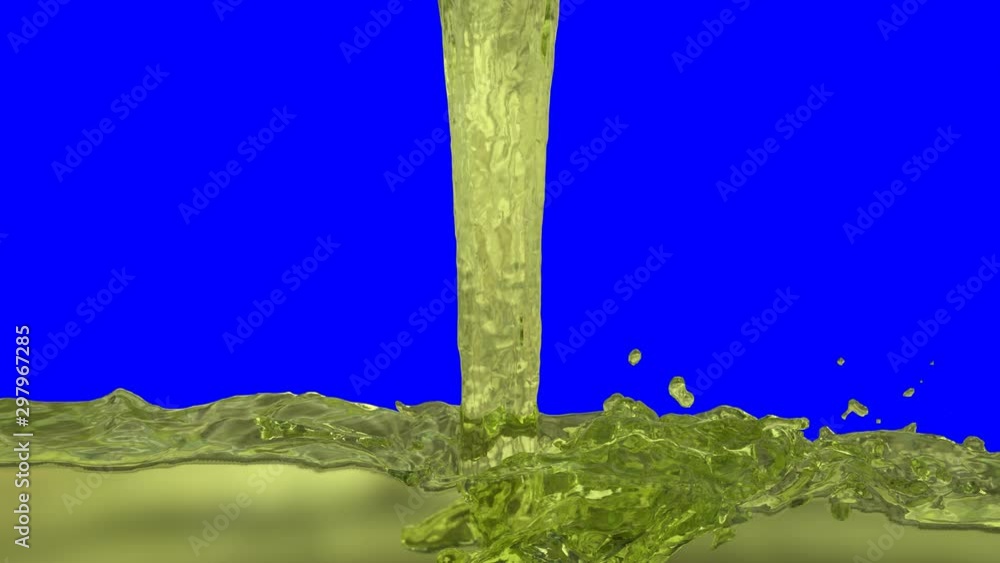 Animated realistic diesel fuel pouring and splashing from one inflow ...