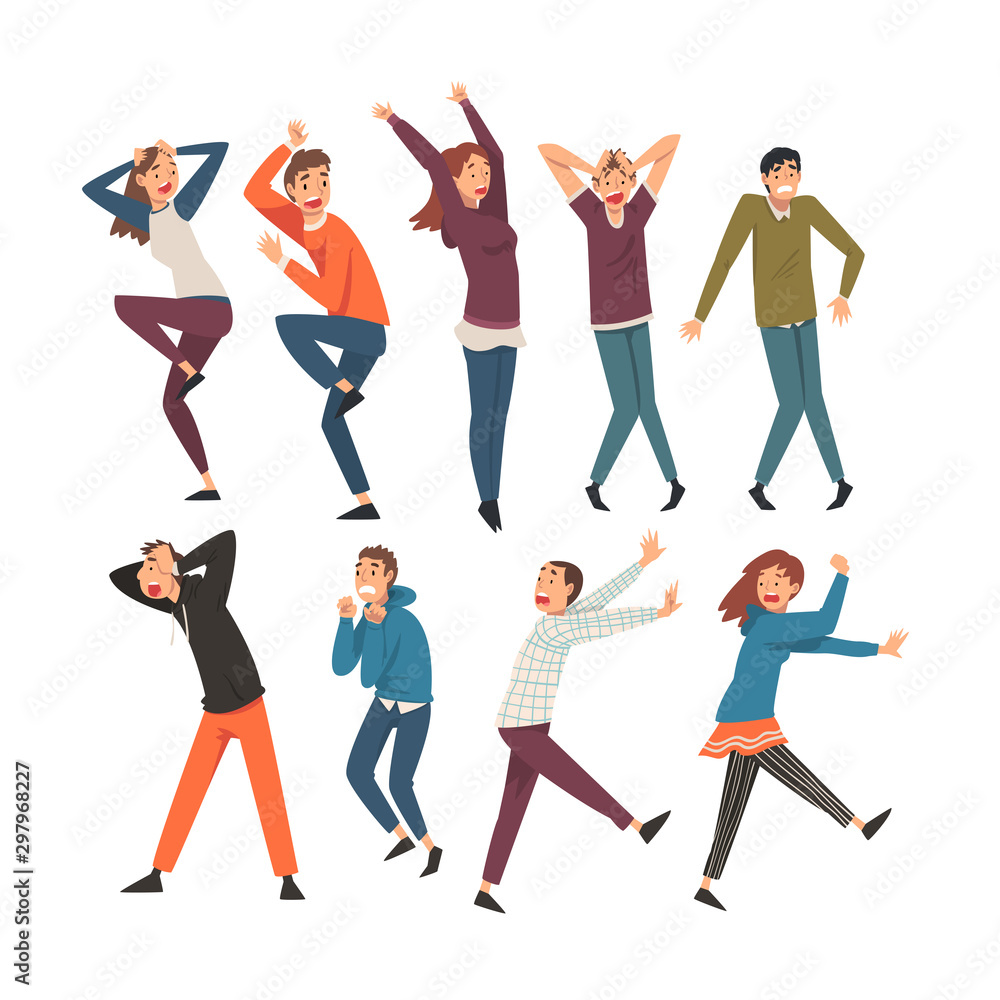 Scared and Panicked People with Fear Expression, Emotional Frightened ...