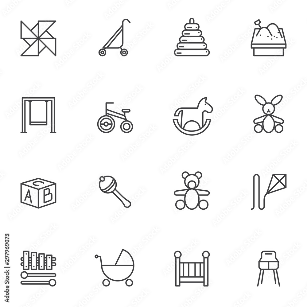 Baby toys line icons set. linear style symbols collection, outline ... Baby toys line icons set. linear style symbols collection, outline ...