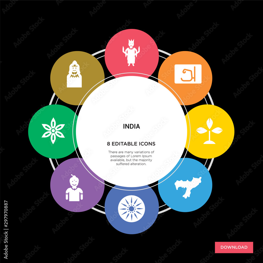 8 india concept icons infographic design. india concept infographic ...