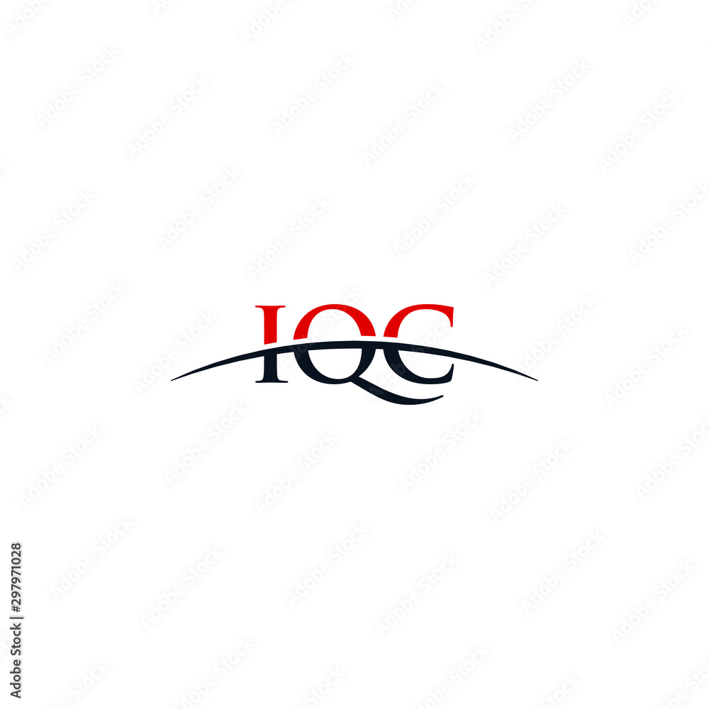 Initial letter IQC, overlapping movement swoosh horizon logo company ...