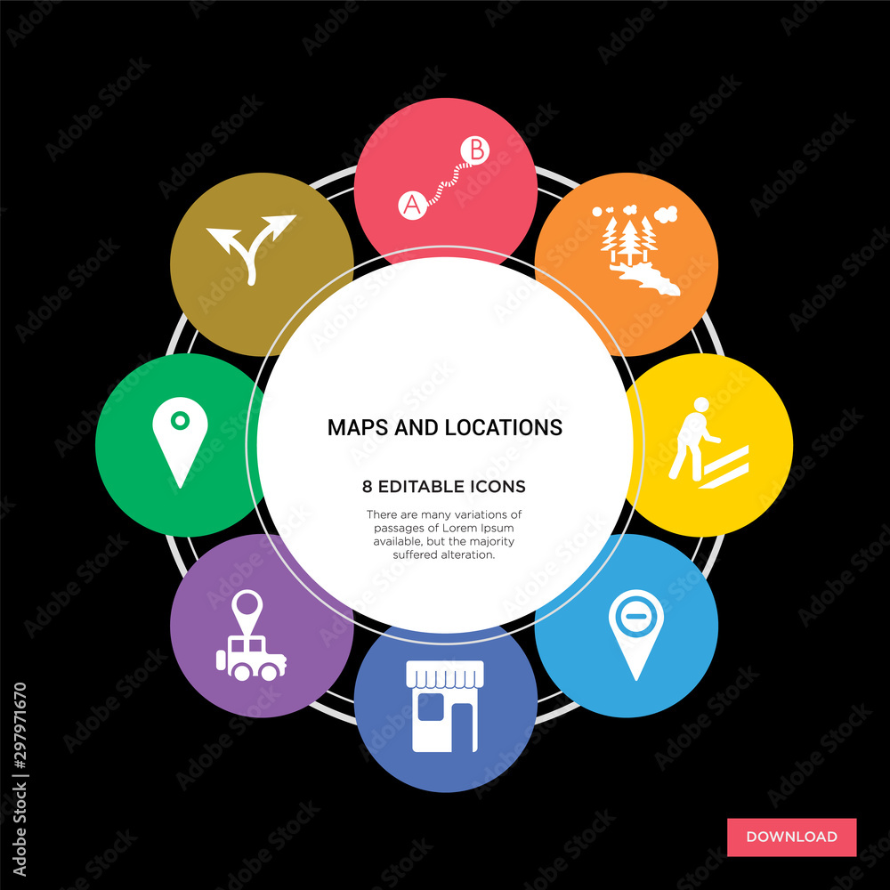 8 maps and locations concept icons infographic design. maps and ...