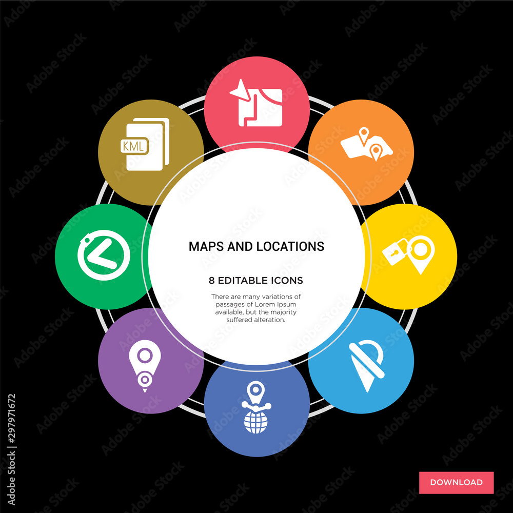 8 maps and locations concept icons infographic design. maps and ...