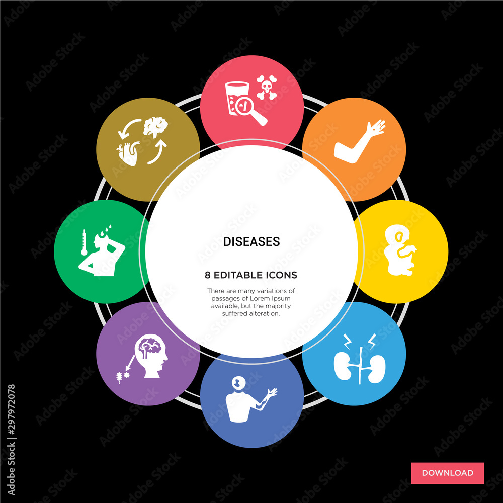 8 diseases concept icons infographic design. diseases concept ...