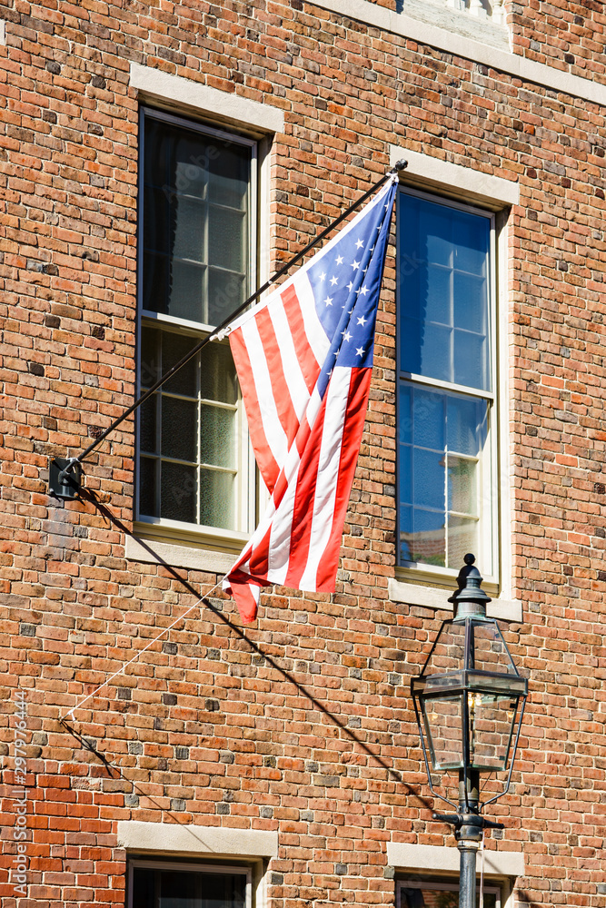 USA flag on building Stock Photo | Adobe Stock