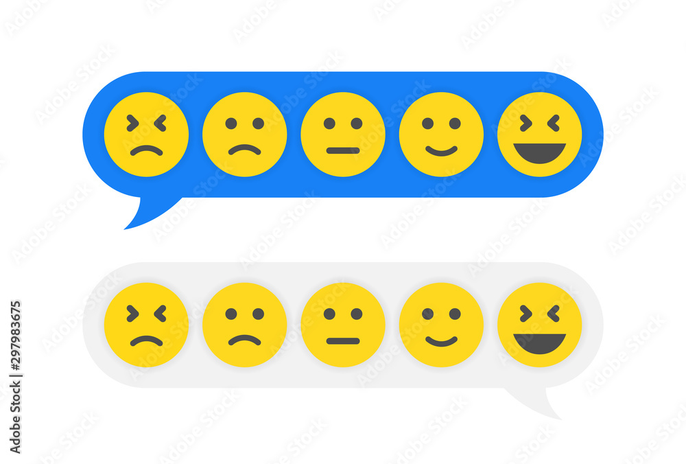 Feedback emoticon emoji smiley icon in chat bubbles. Feedback in form ...