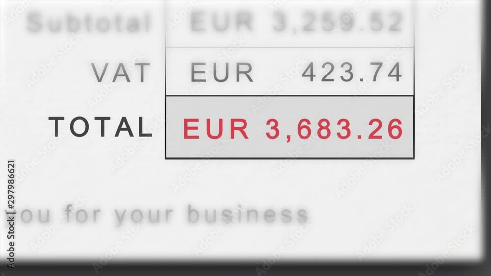 Static animation of a growing invoice total in euros - stylized as EUR ...