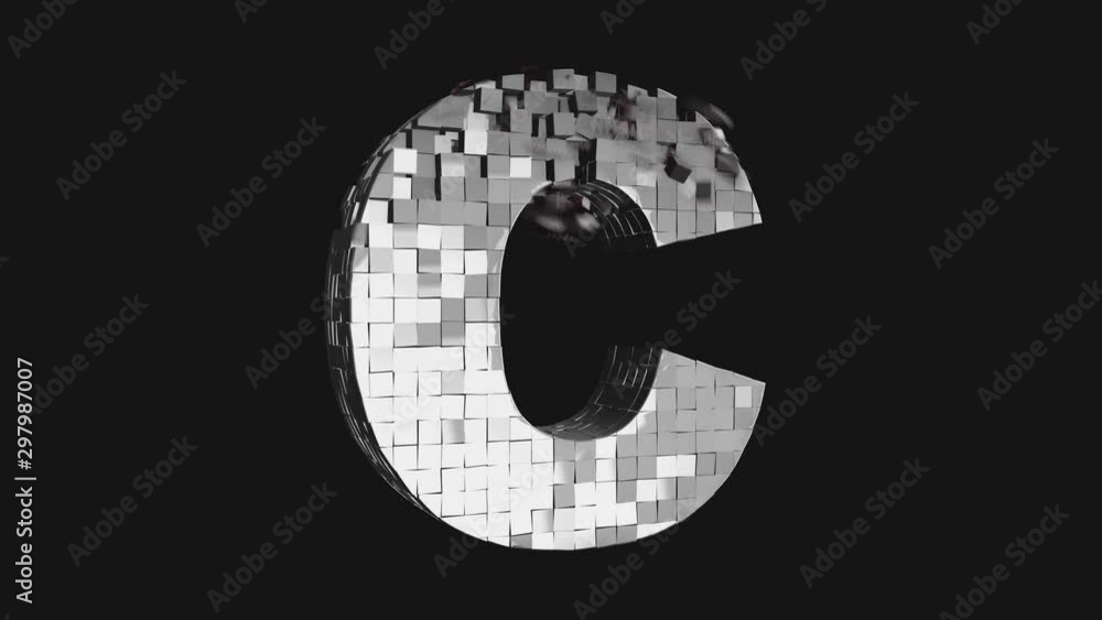 Transformer font - Build and destroy letter C from metallic cubes, 3D ...