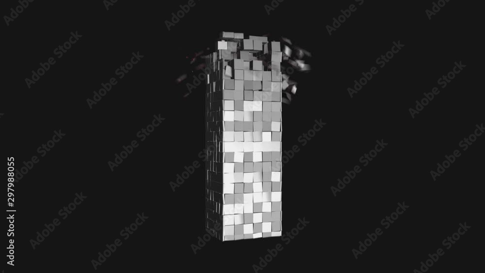 Transformer font - Build and destroy letter I from metallic cubes, 3D ...