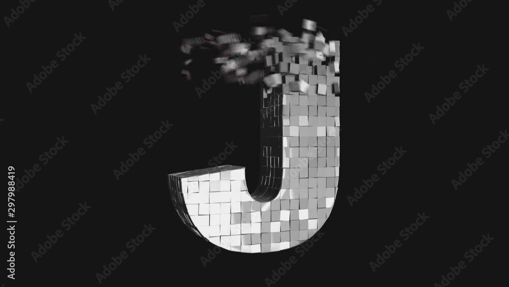 Transformer font - Build and destroy letter J from metallic cubes, 3D ...