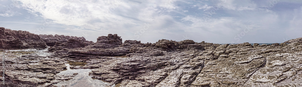 Panoramic 180 degree view of wilderness pristine with ancient ...