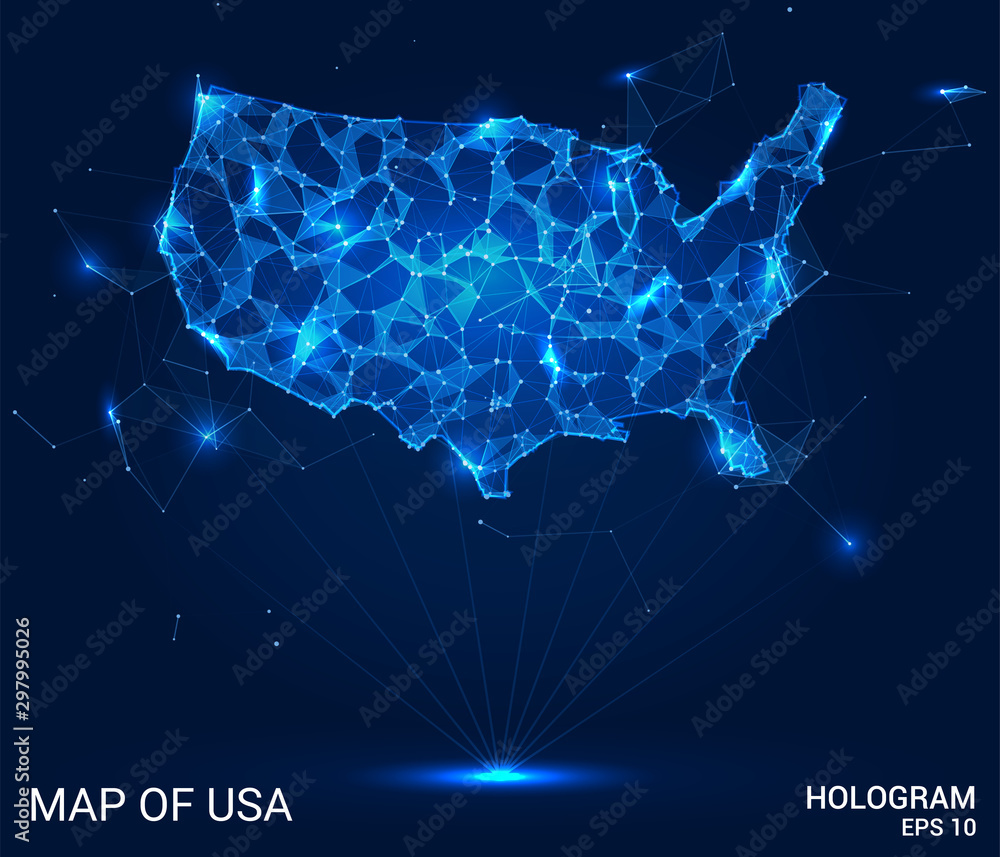 Vetor de Hologram USA. Map of the United States of polygons, triangles ...