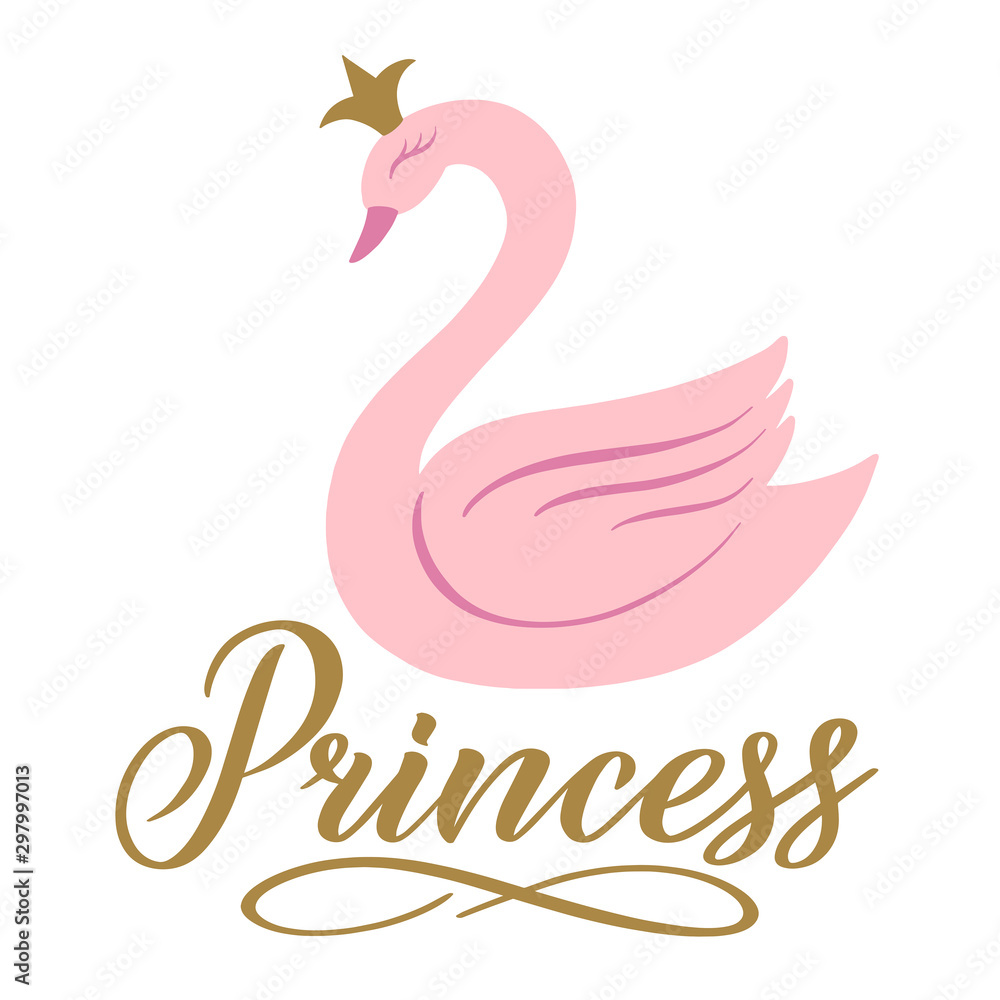 Crown Swan Baby Girl Clipart. Calligraphy Princess Sign. Royal Swan ...