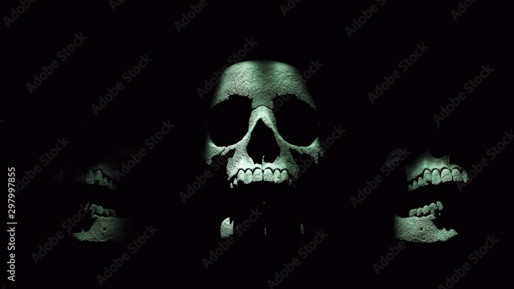 Endless Wall of Human Skulls in Flickering Mystical Light. Dark Scary ...