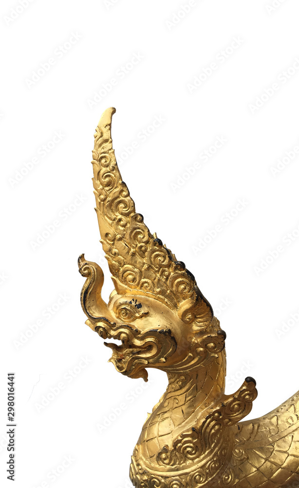 Golden Naga Head the King of Sneak Serpent Statue on white background ...