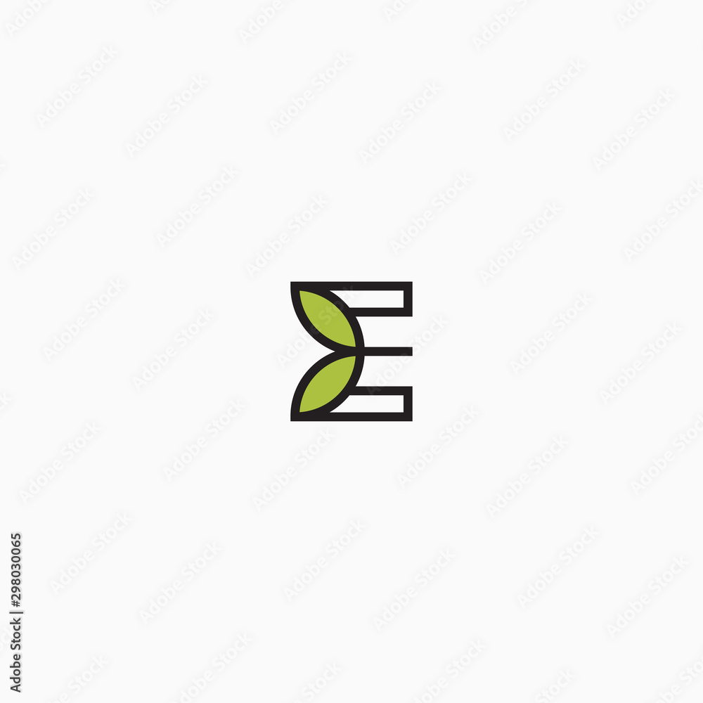 Letter E with green Leaf Logo Icon Design Template, Eco, Initials ...