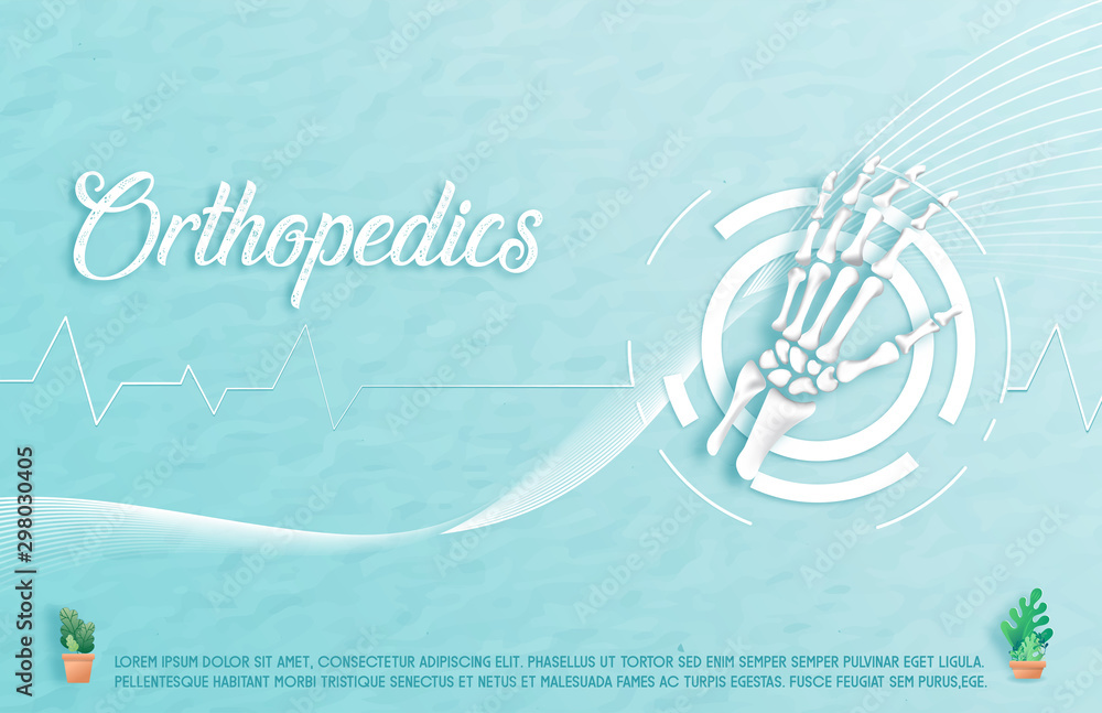 Medical orthopedic hand paper texture in the green-blue background ...