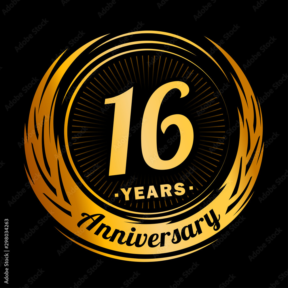 16 years anniversary. Anniversary logo design. Sixteen years logo ...