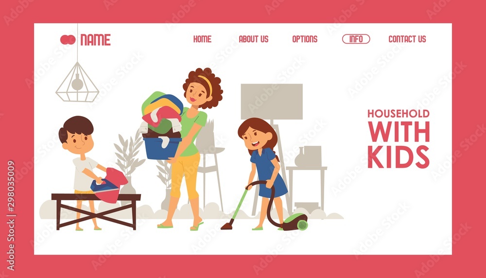 Household with kids, vector illustration. Mother, daughter and son ...